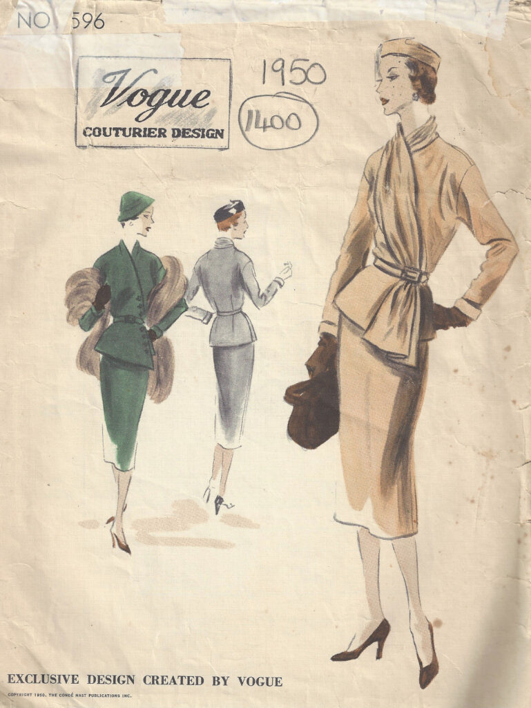 1950 Vintage VOGUE Sewing Pattern B40 SUIT DRESS SKIRT JACKET SCARF ...